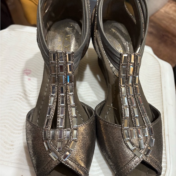 Shoes | Bronze Metallic Wedge Shoes With Intricate Cutout Design And ...